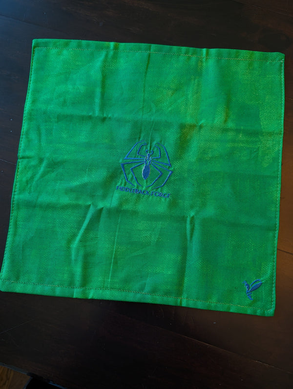 Fiddleback Forge Pocket Square Handkerchief - Lime Green w Blue Spider