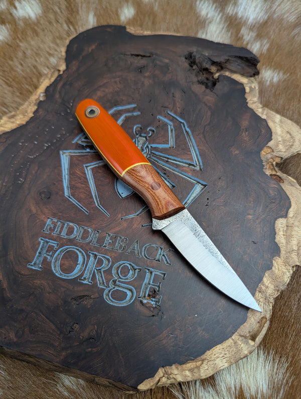 Fiddleback Forge Boudreaux - Bolstered Bright Orange Linen Micarta - T